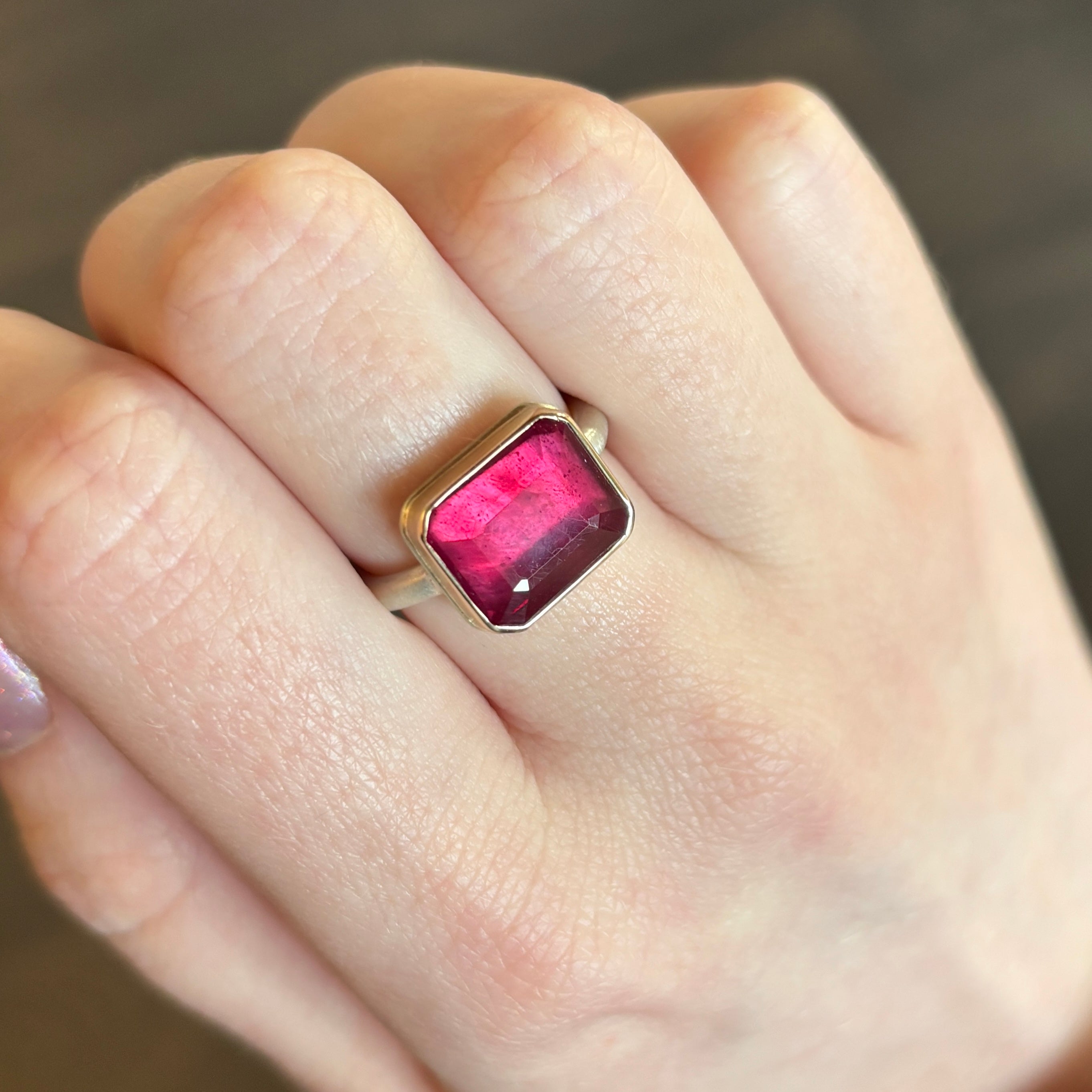 Sterling 14K Gold Rectangular African Ruby Ring Jamie Joseph
